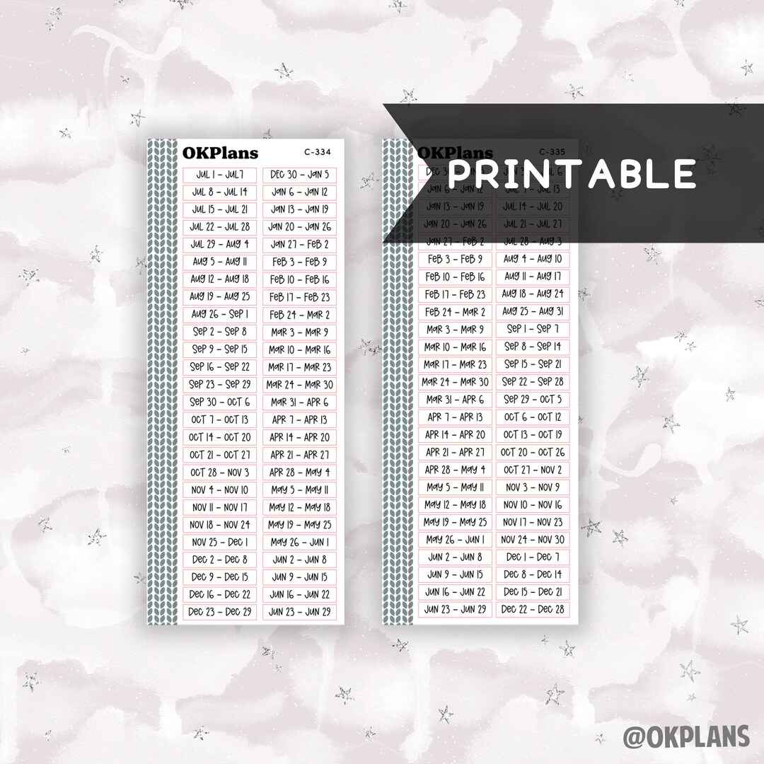 Week of Sticker // Printable // C-334 or C-335 // Functional - Etsy