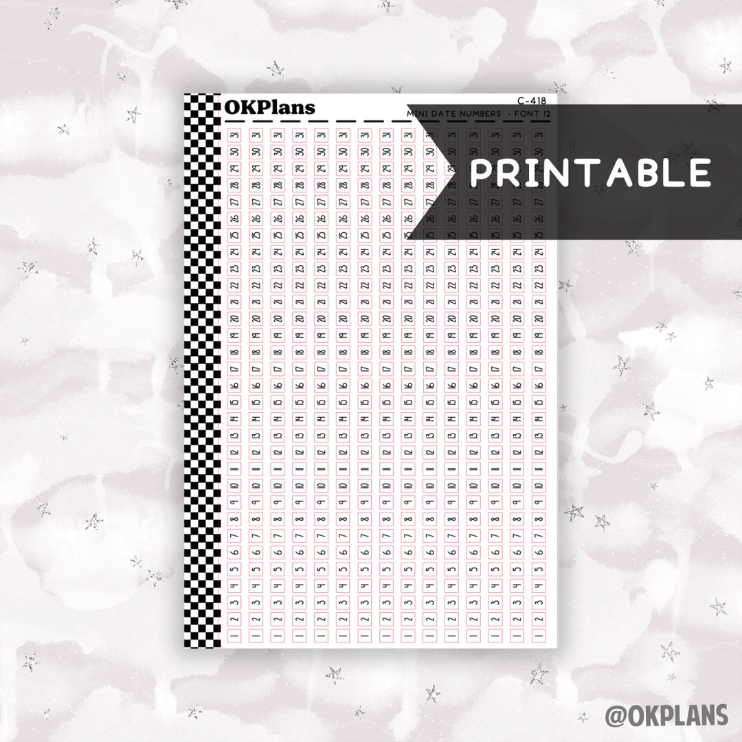 Mini Date Numbers // Font 12 // Printable // C-418 // Functional - Etsy