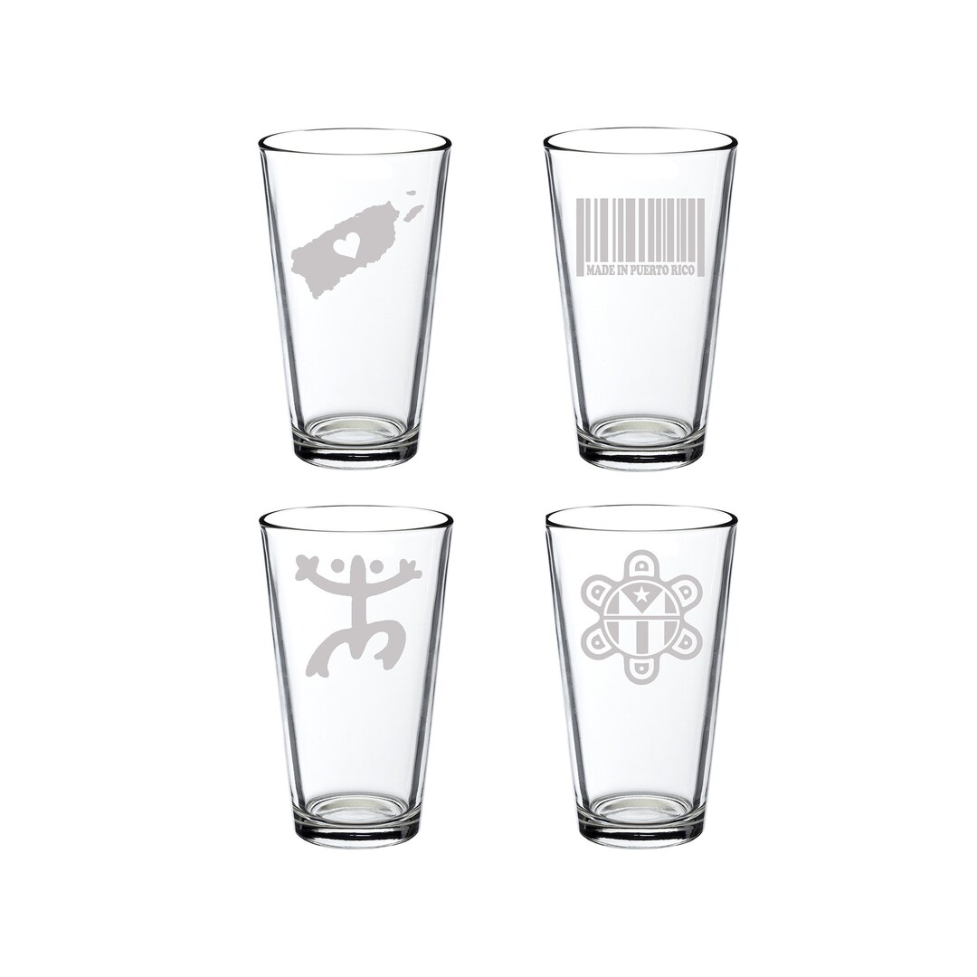 Puerto Rico Gift Pint Glass Set of 4. Coqui, Taino Sun, Borinquen ...