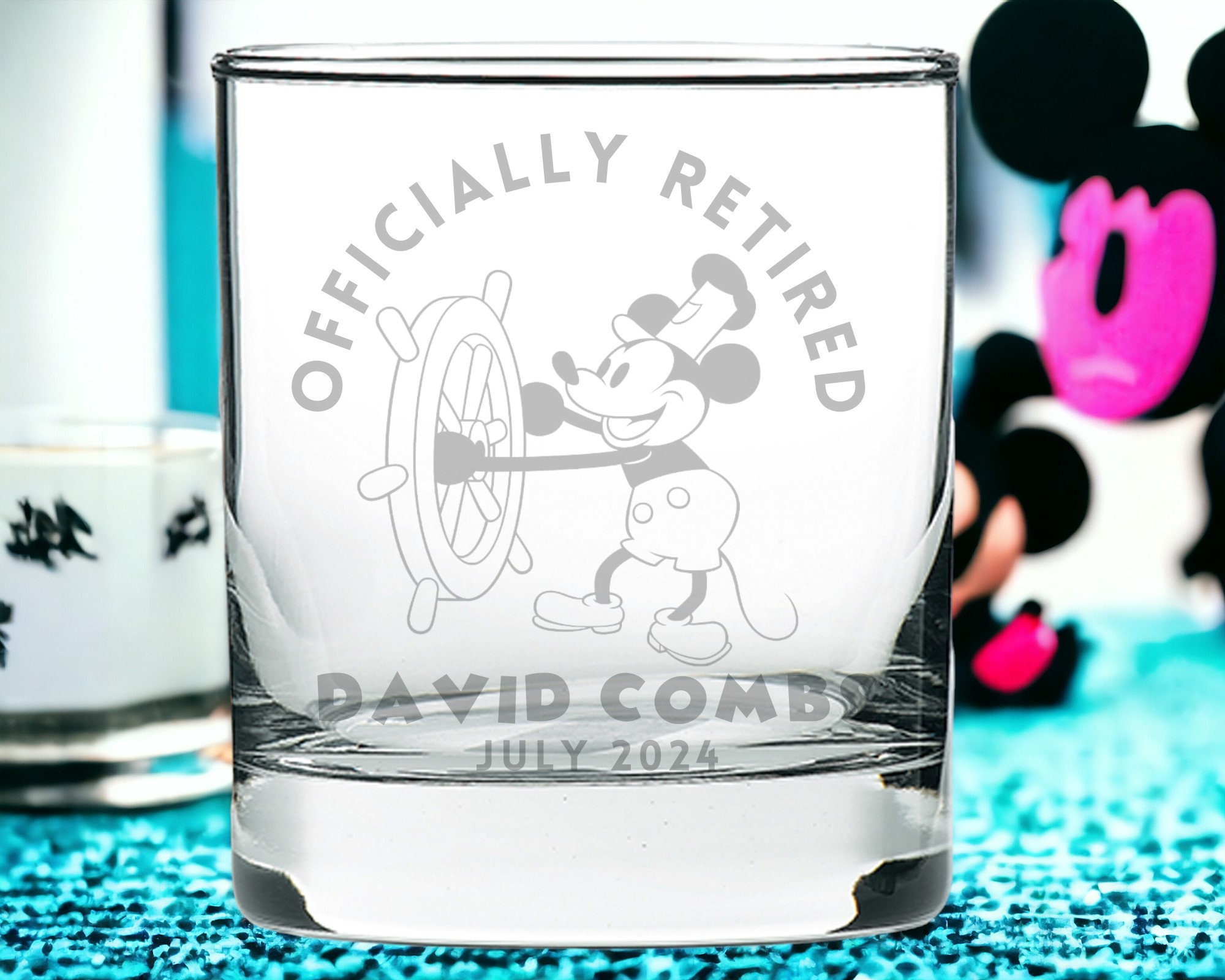 Mickey Retirement Gift Whiskey Glass, Engraved Officially Retired Rocks ...