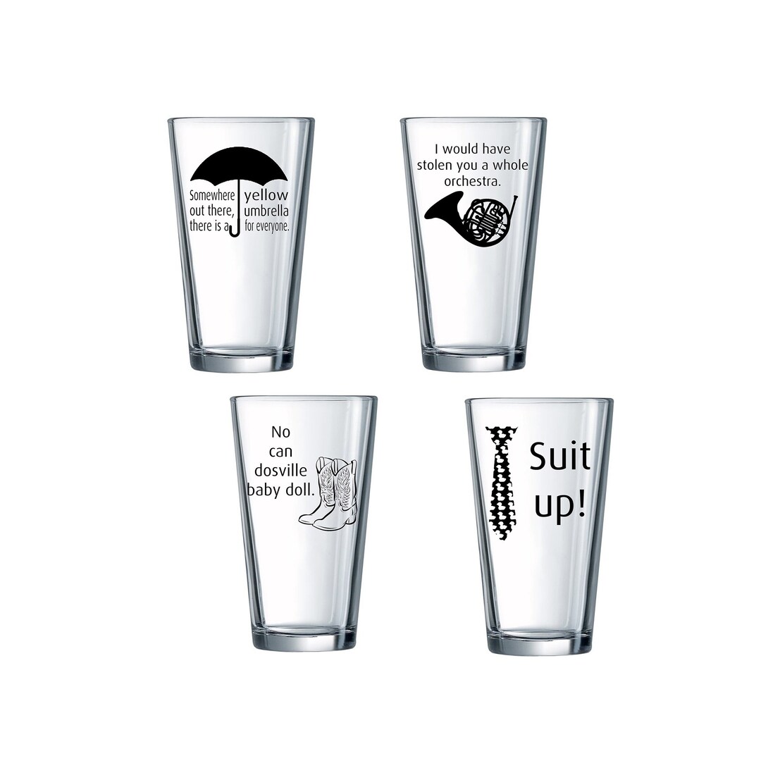 How I Met Your Mother Inspired Pint Glass Set of 4: Yellow Umbrella ...