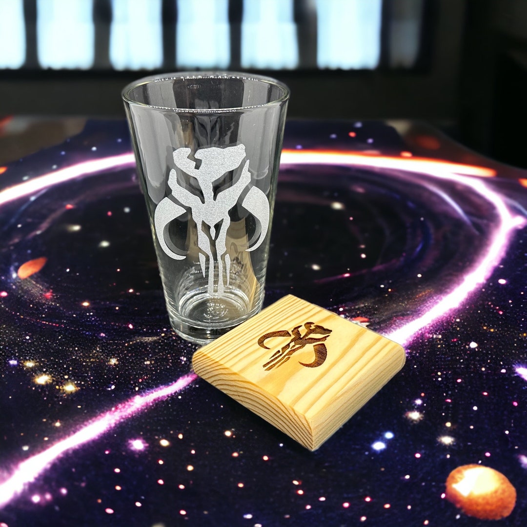 Mandalorian Beer Glass & Coaster, Star Wars Gift ENGRAVED Star Wars ...