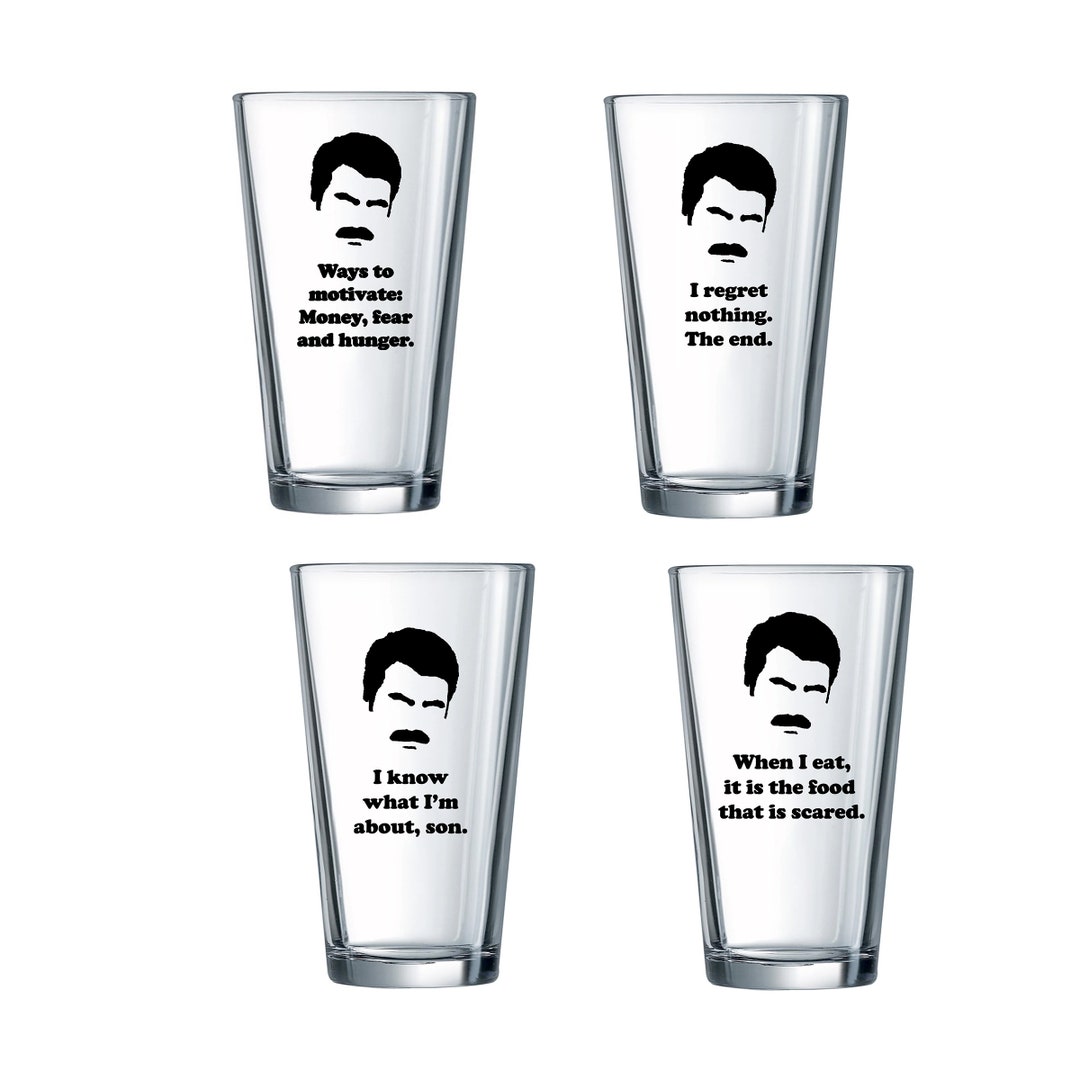 Ron Swanson Beer Glass Set of 4: Ron Swanson Gift Pint Glasses, Parks ...