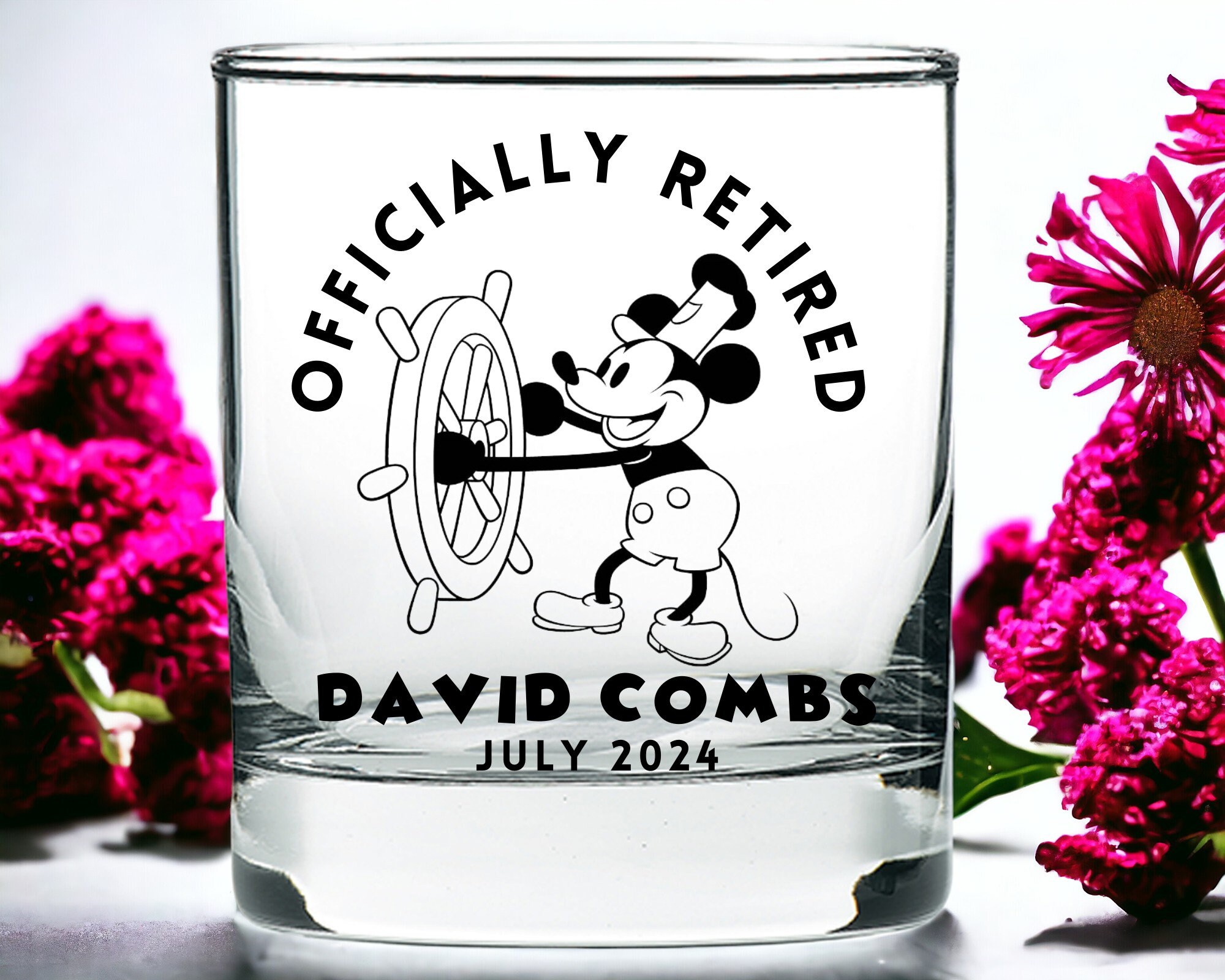 Mickey Retirement Gift Whiskey Glass, Engraved Officially Retired Rocks ...