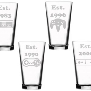 Video Game Controller Pint Glasses Set of 4 Engraved Gamer Retro Video ...