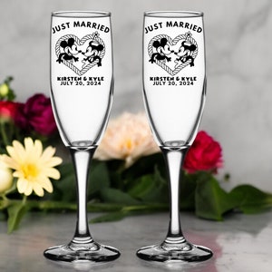 Mickey and Minnie Just Married Toasting Flutes, Mickey & Minnie ...