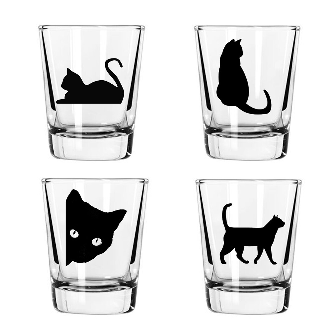 Cute Cats Being Cats Drinking Glasses 4 Engraved 1.5oz. Shot Glasses ...