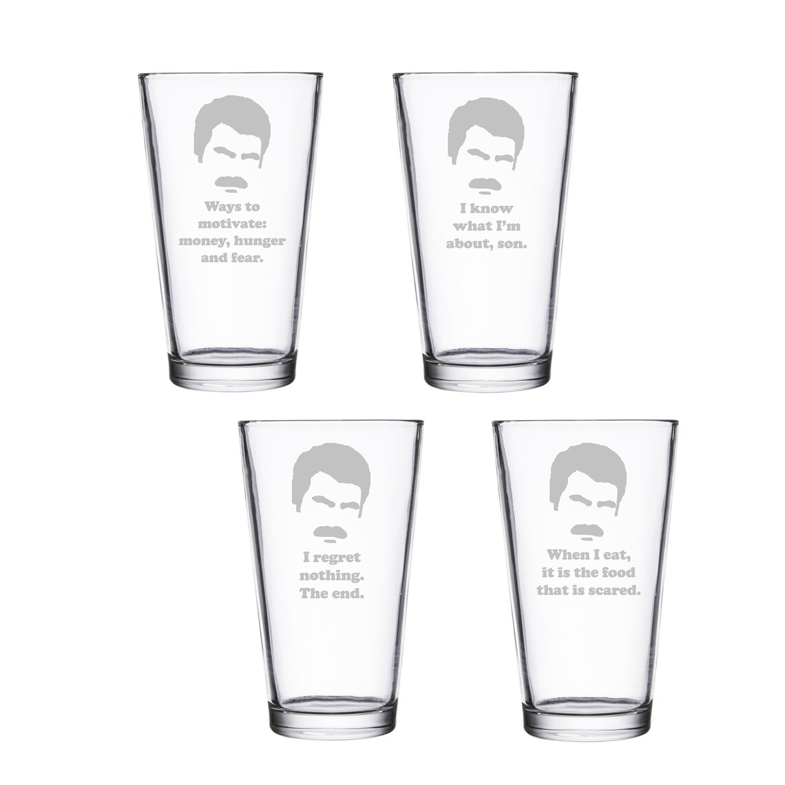 Ron Swanson Beer Glass Set of 4: Parks and Recreation Inspired Engraved ...