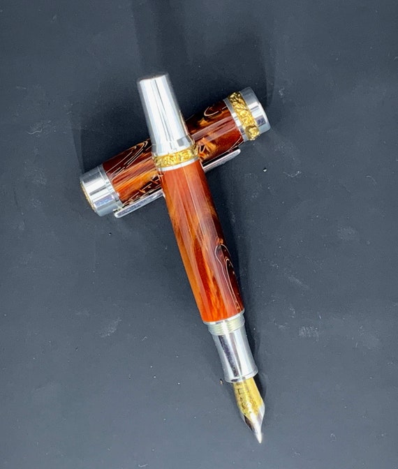 Bright Orange Swirls Highlight This Fountain Pen in the - Etsy