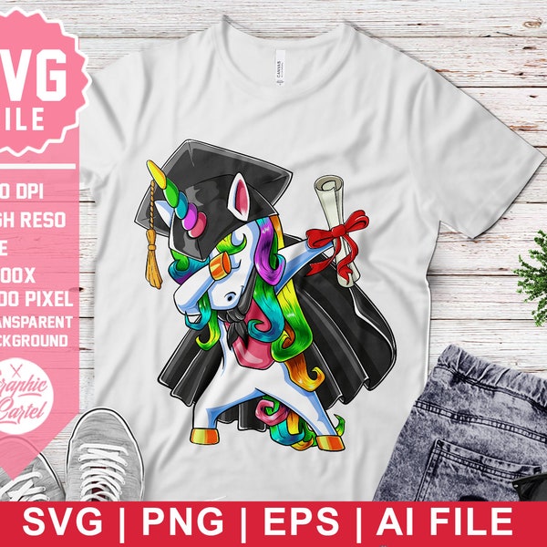 Rainbow Dabbing Unicorn Graduate Svg - Etsy