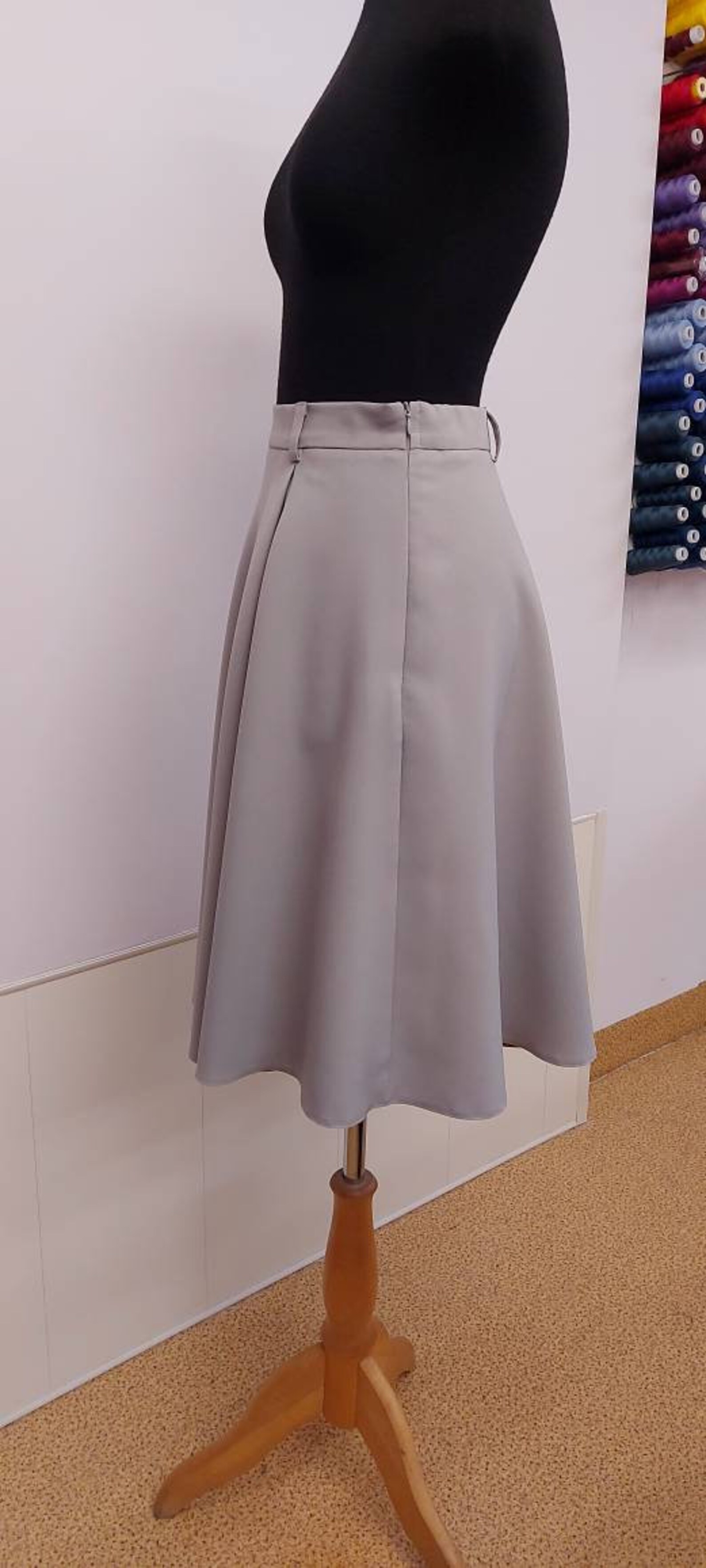 Women's Linen Gray Half-sun Skirt With Pleats and Elastic at the Back ...