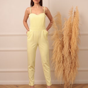 Women's Elegant Suit in Soft Yellow Color. Jacket and Overalls - Etsy
