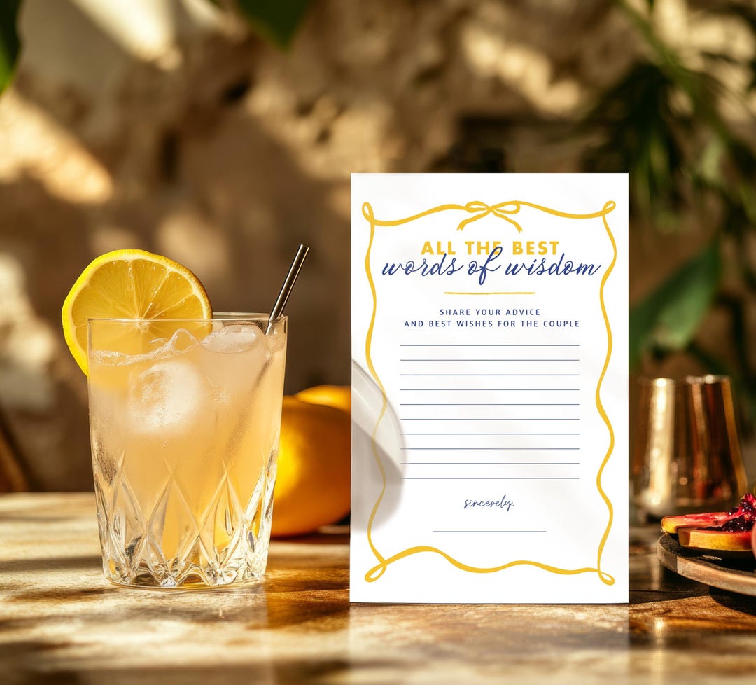 Yellow Lemon Wedding Shower Advice Card, Italian Summer Bridal Shower ...