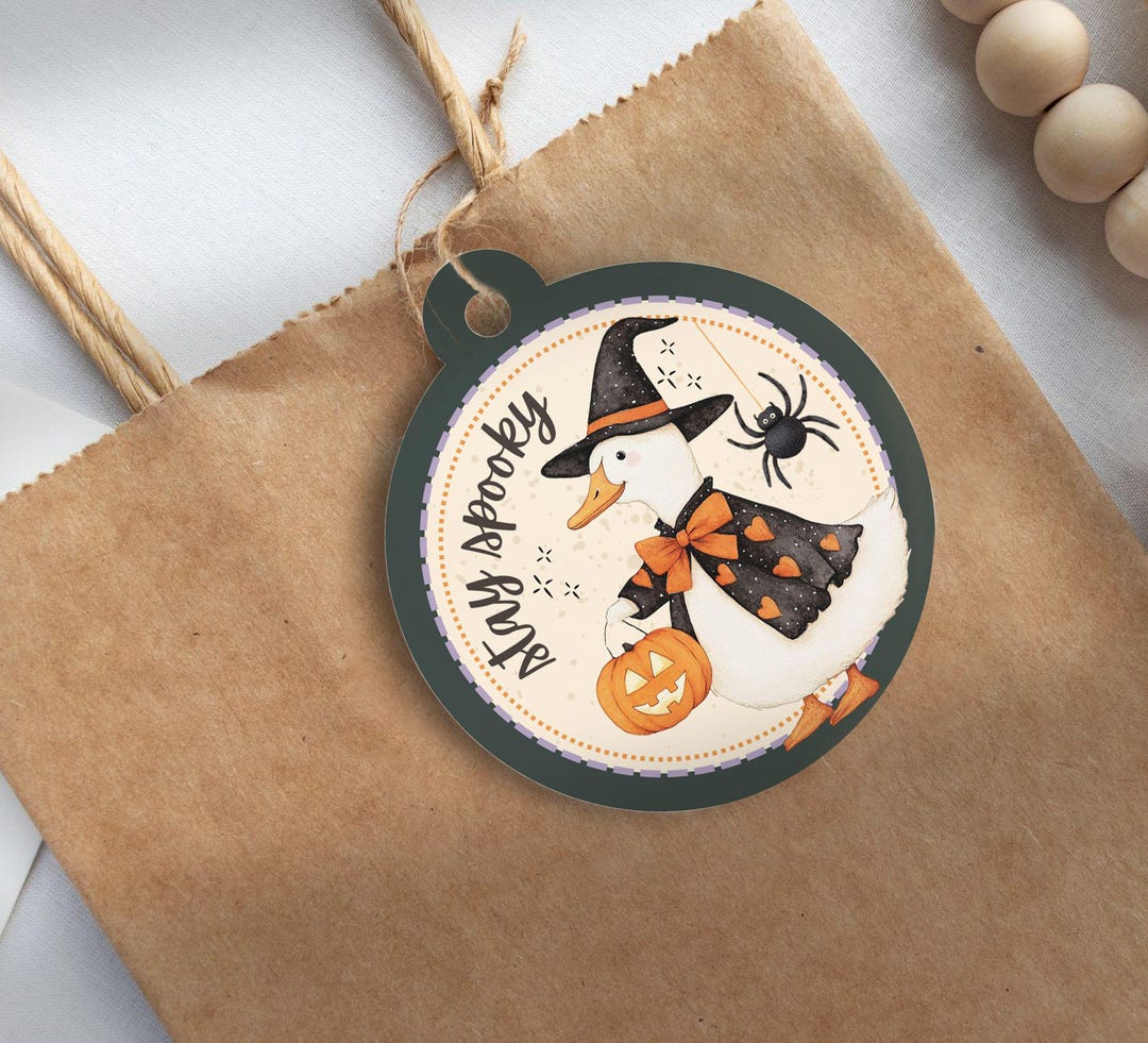 Spooky Goose Printable Gift Tags, Set of 9 Halloween Party Favor Tag ...