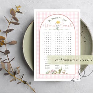 Printable Baby Shower Game, Pink Floral Word Search Card, 5.5x8.5 ...