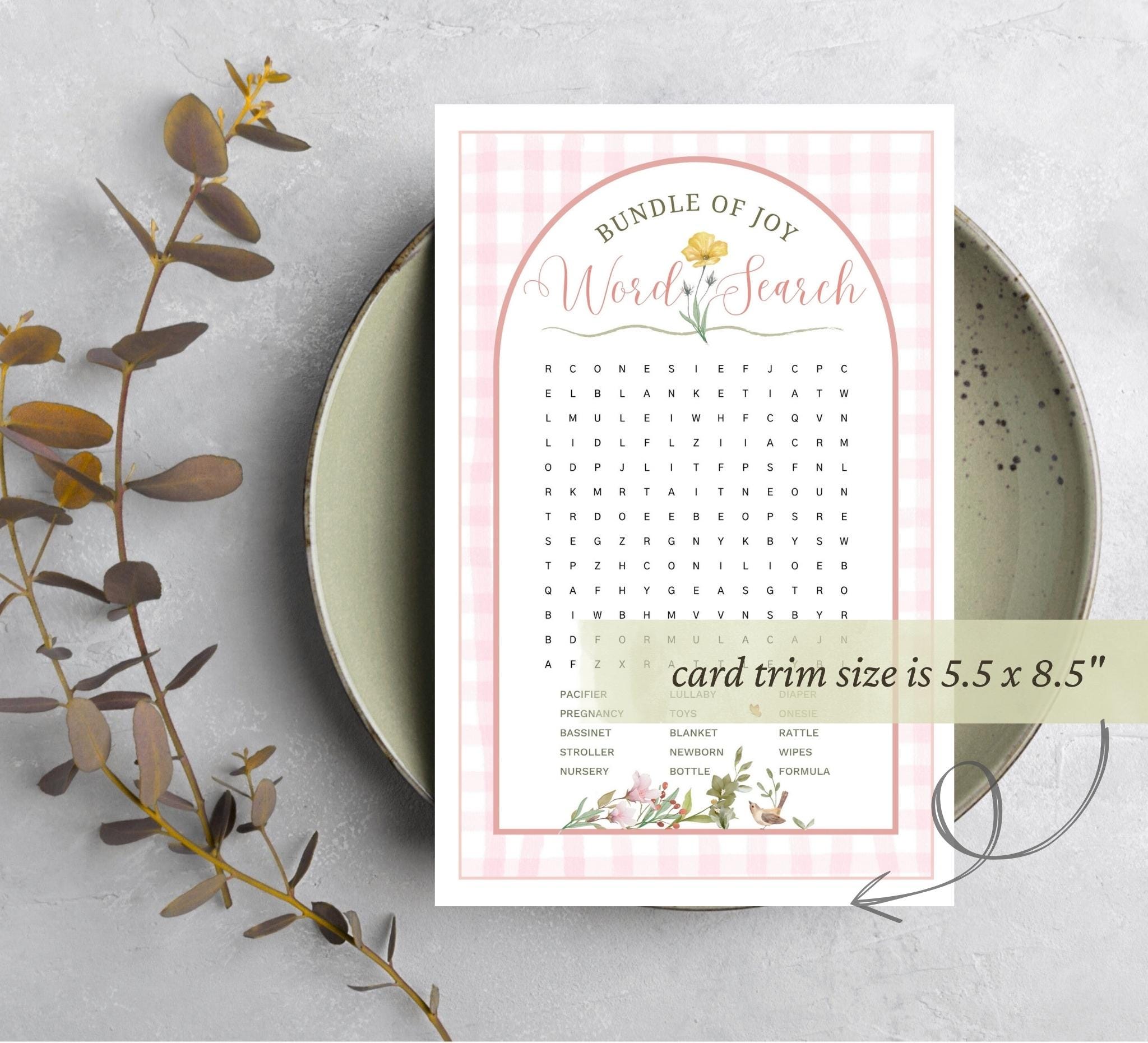 Printable Baby Shower Game, Pink Floral Word Search Card, 5.5x8.5 ...
