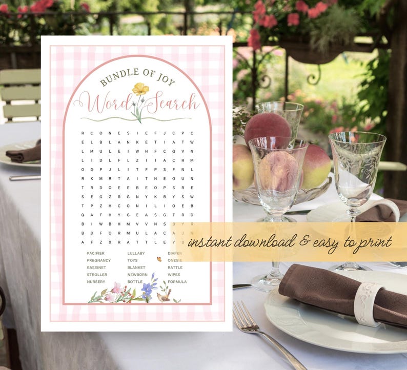 Printable Baby Shower Game, Pink Floral Word Search Card, 5.5x8.5 ...