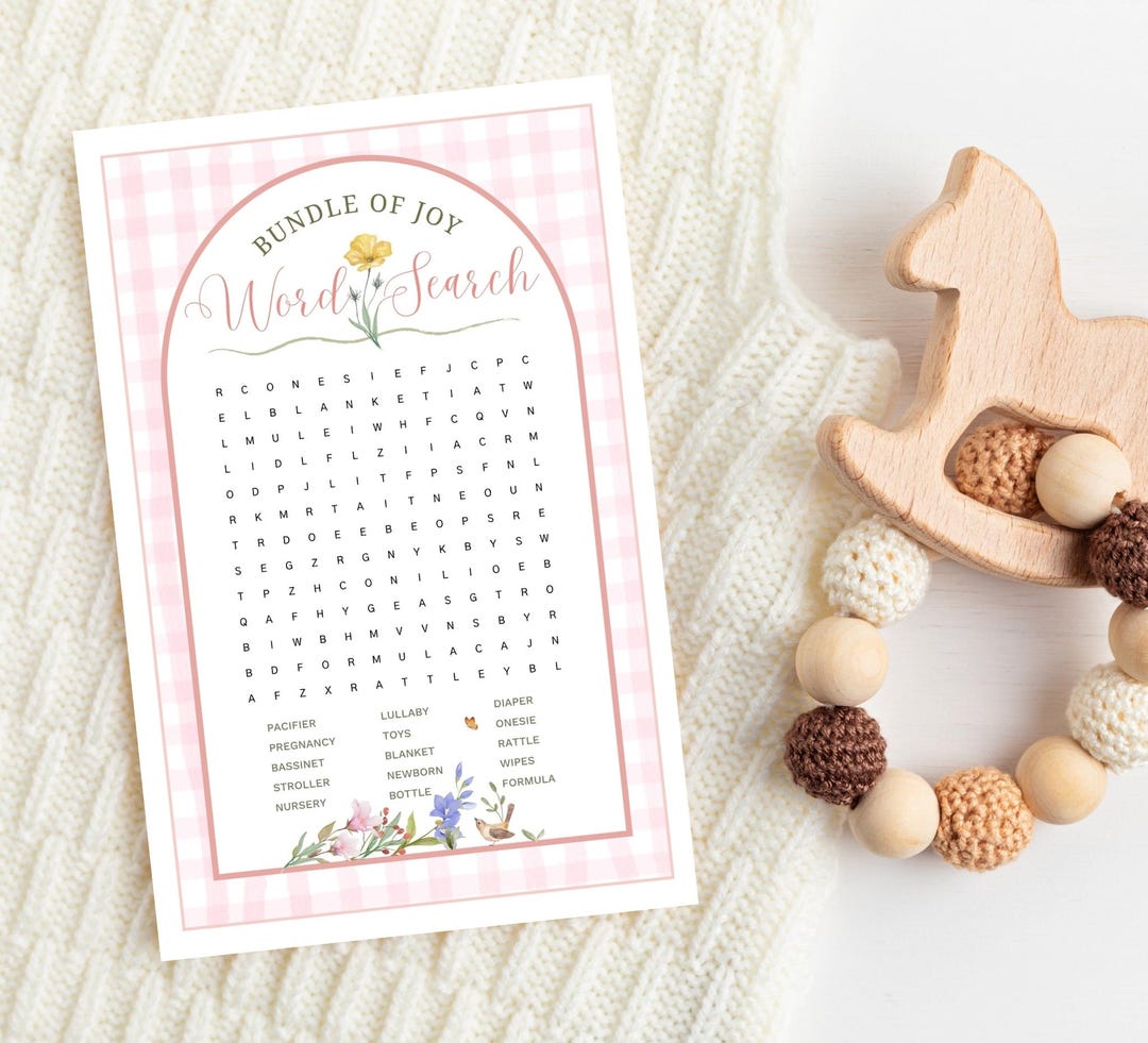 Printable Baby Shower Game, Pink Floral Word Search Card, 5.5x8.5 ...
