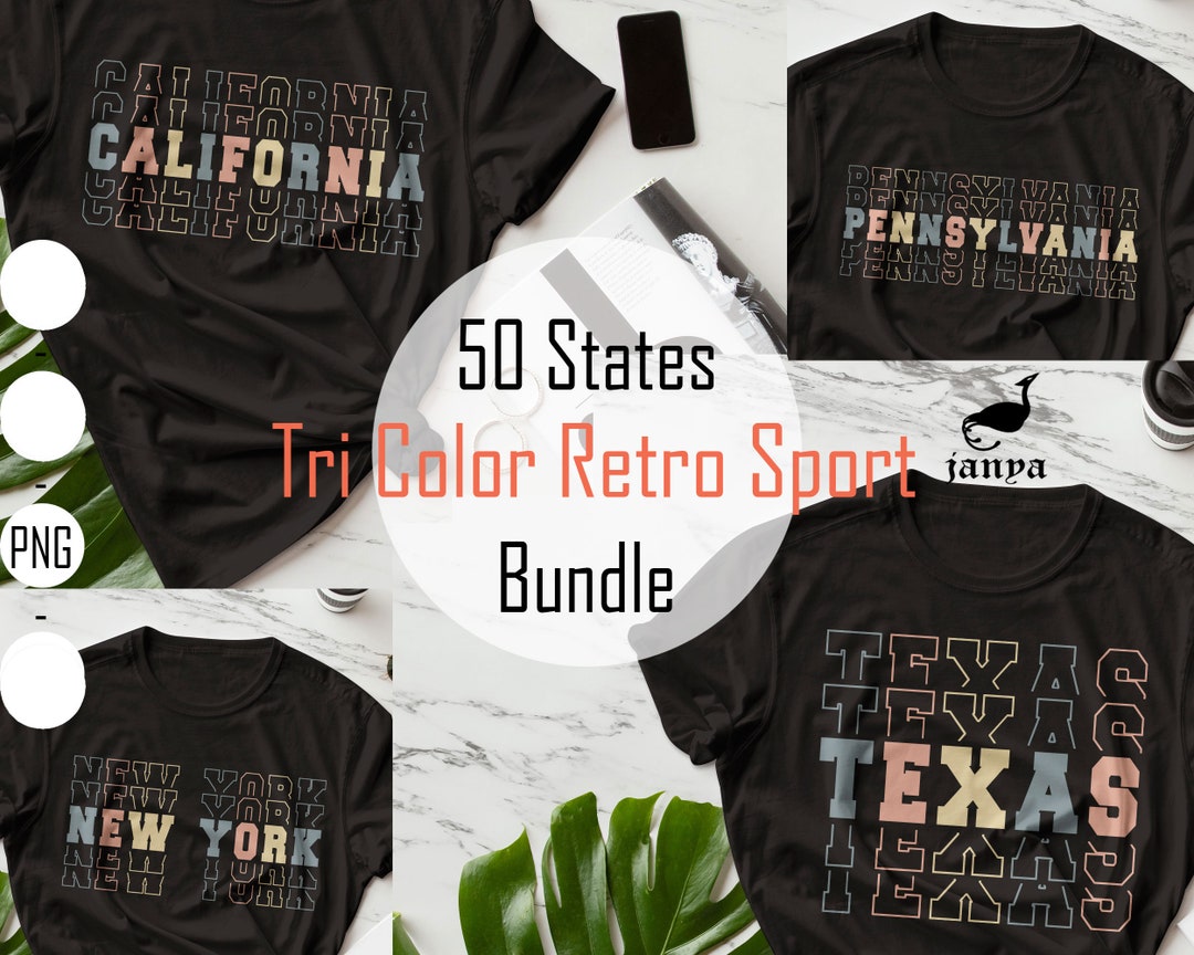 All 50 States PNG Bundle, United States Retro Stacked Sport Clip Art ...