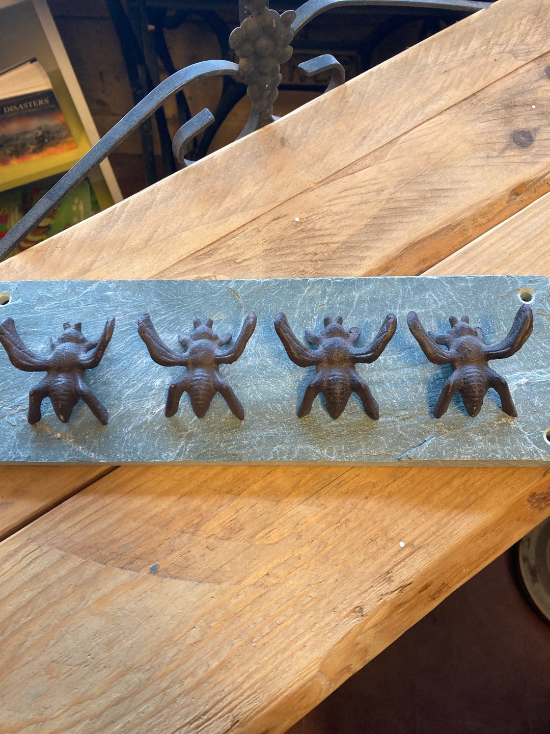 Slate Key Rack With Vintage Cast Bee Hooks - Etsy UK