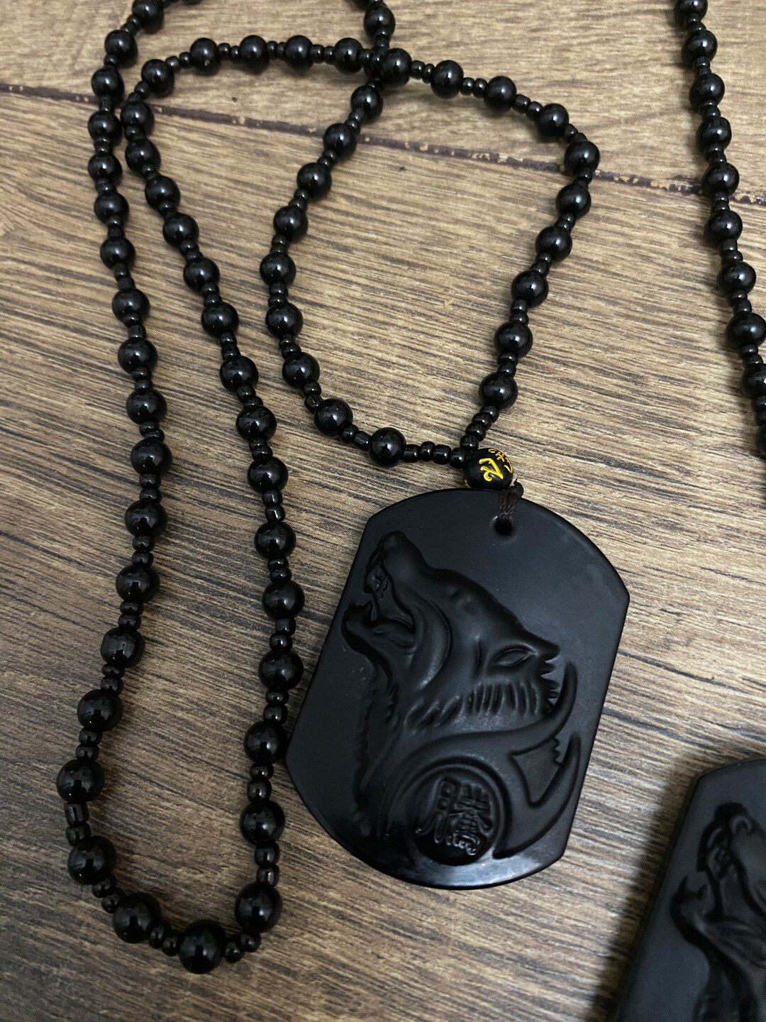 Large Black Obsidian Wolf Head Pendant/necklace With Obsidian Chain - Etsy