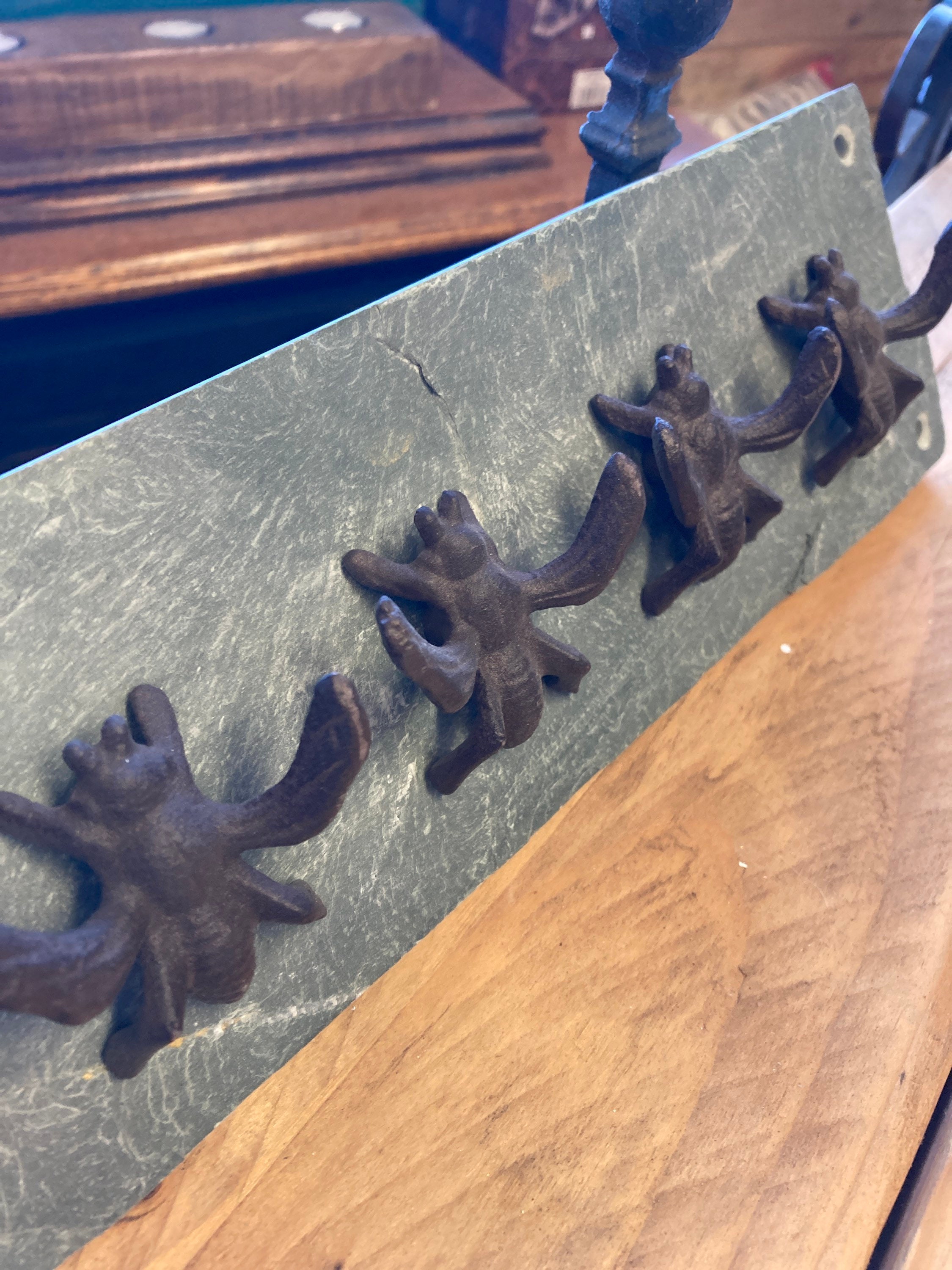 Slate Key Rack With Vintage Cast Bee Hooks - Etsy UK