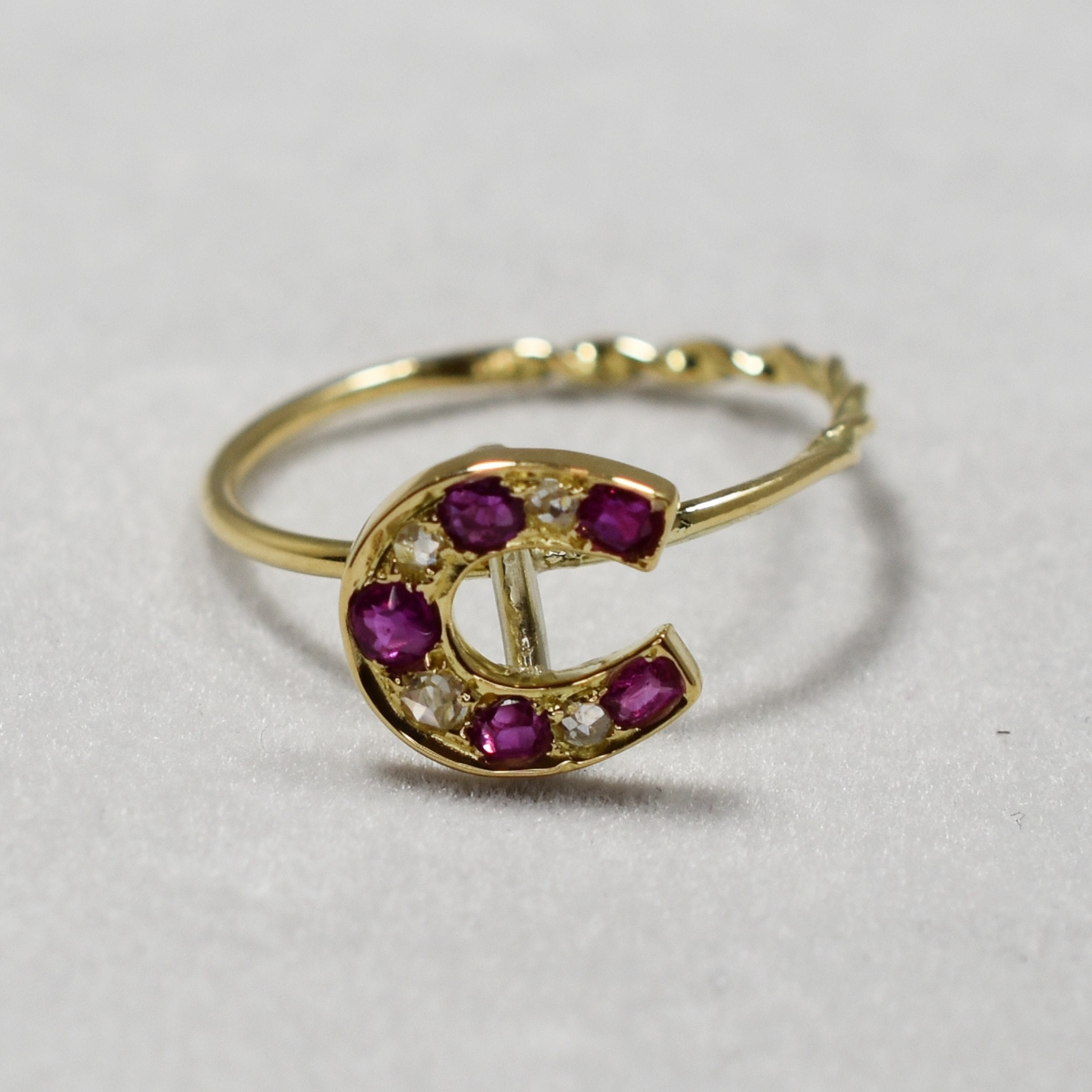Victorian 14k Ruby Diamond Horseshoe Ring Pin Conversion Old | Etsy