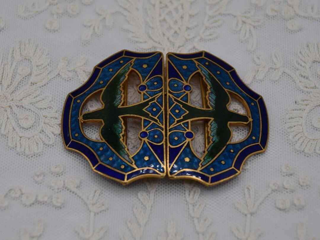 Antique Two-piece Enamel Belt Buckle With Birds - Etsy