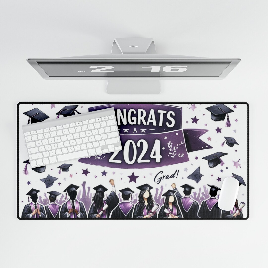 CONGRATS 2024 GRAD Desk Mat, Purple, Black and White - Etsy