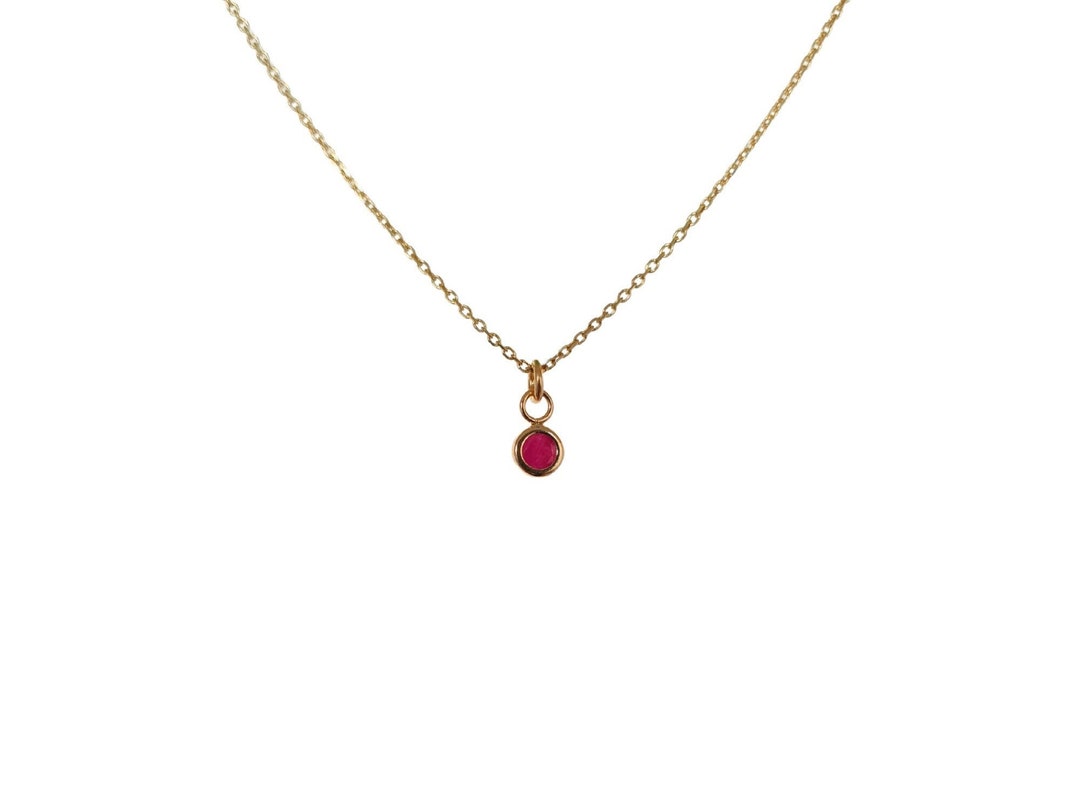 Natural Ruby Necklace in Solid Gold, Tiny Ruby Gemstone, Raspberry Red ...