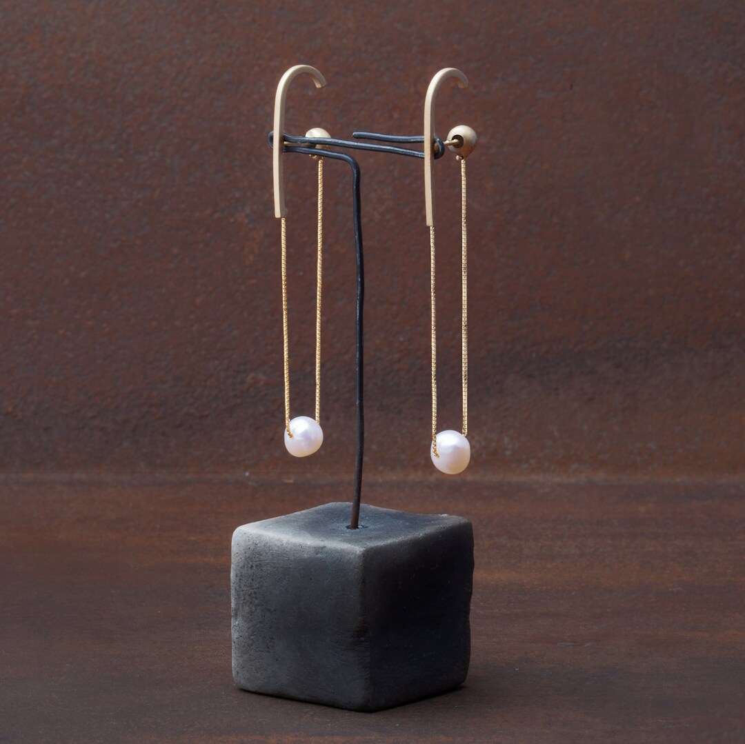 Precious Opposite J • Gold Dangling Womens Pearl Earring, Wedding ...