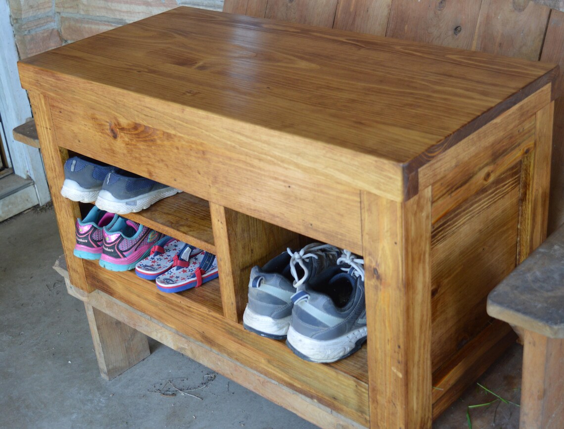 Rustic Entryway Bench With Storage Wood Shoe Cubby Bedroom - Etsy