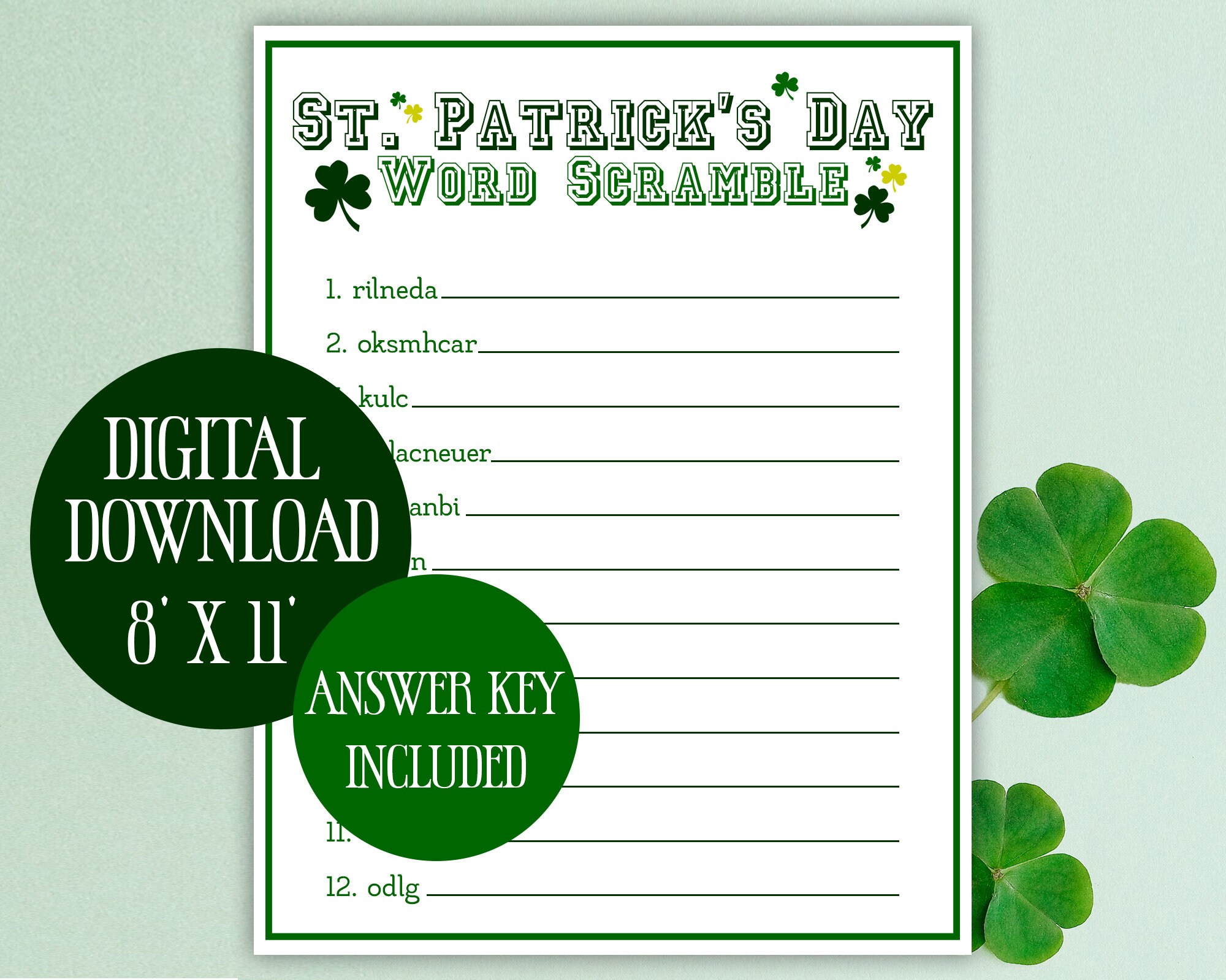 St. Patrick's Day Word Scramble Printable, Digital Download, Instant ...