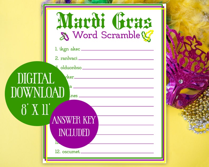 Mardi Gras Word Scramble Printable, Digital Download, Instant Download ...