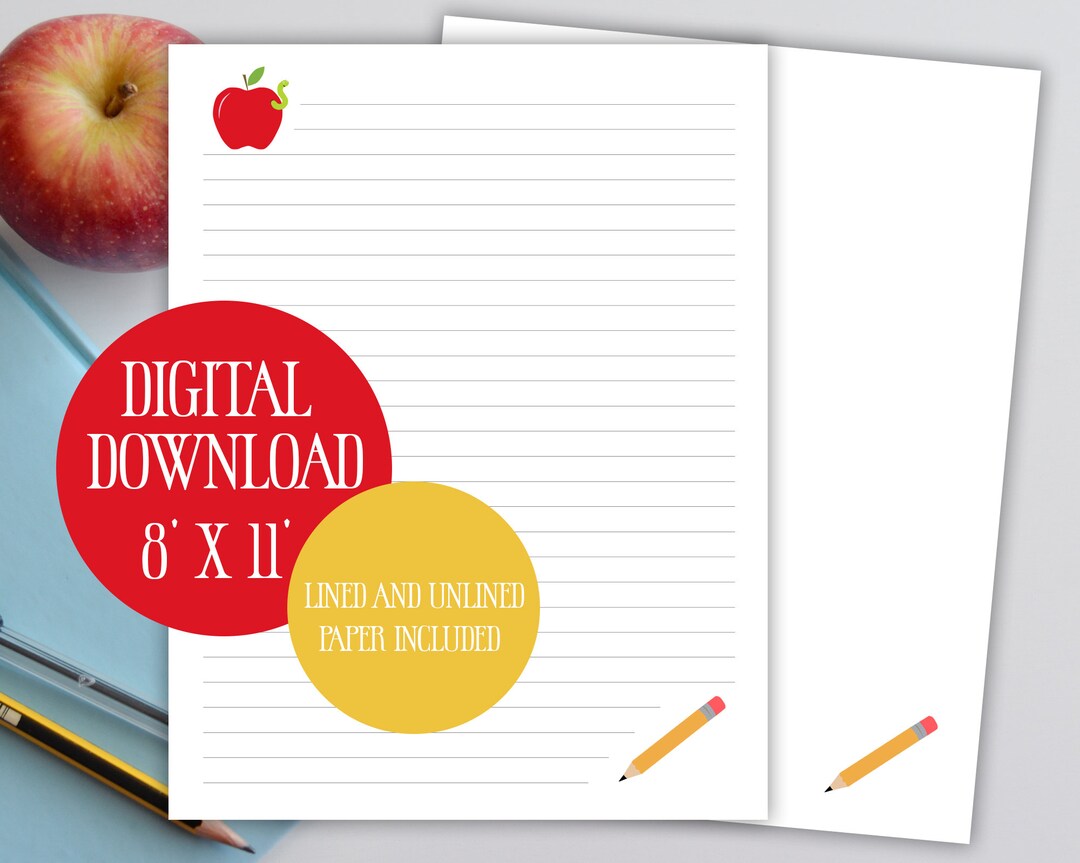 School Stationery Printable, Digital Instant Download, Apple, Pencil ...