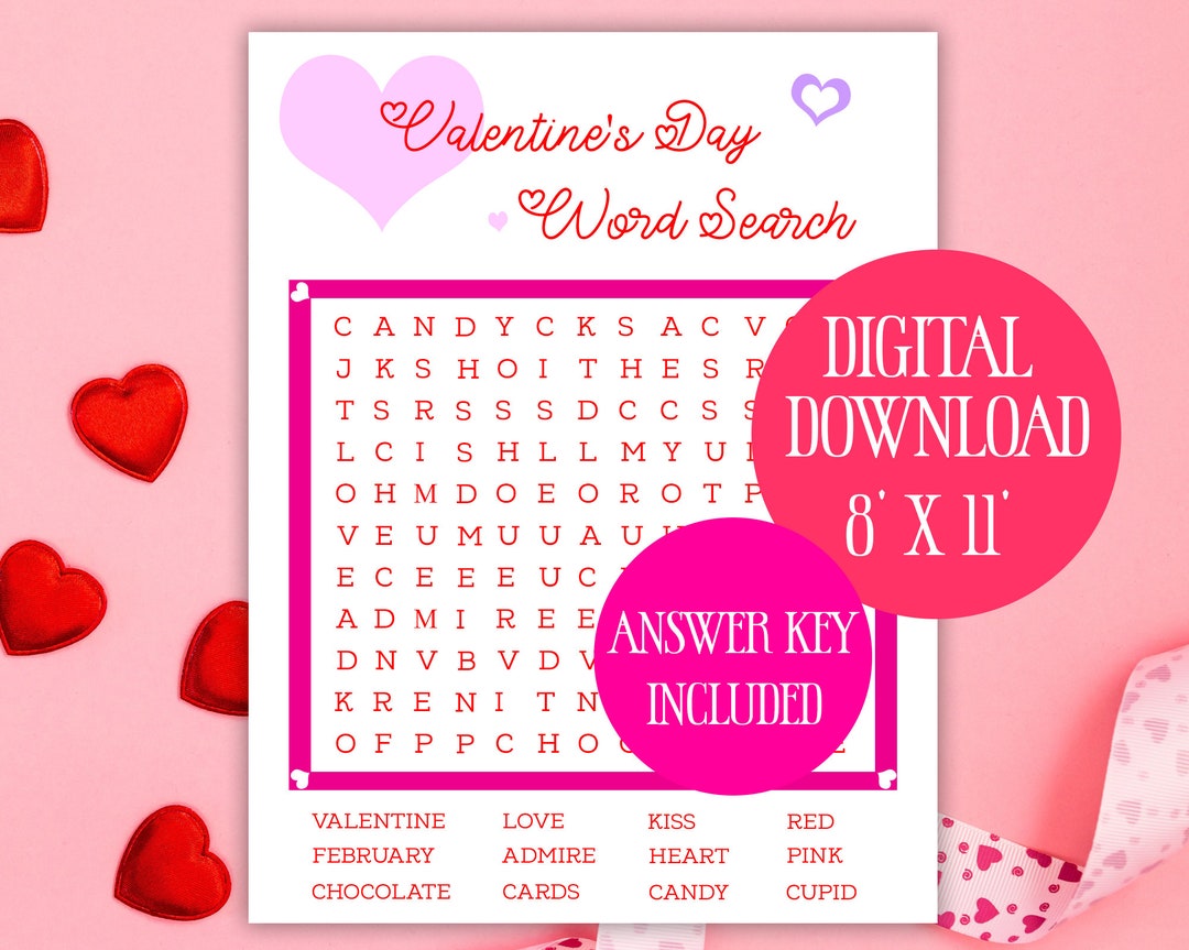 Valentine's Day Word Search Printable, Digital Download, Instant ...