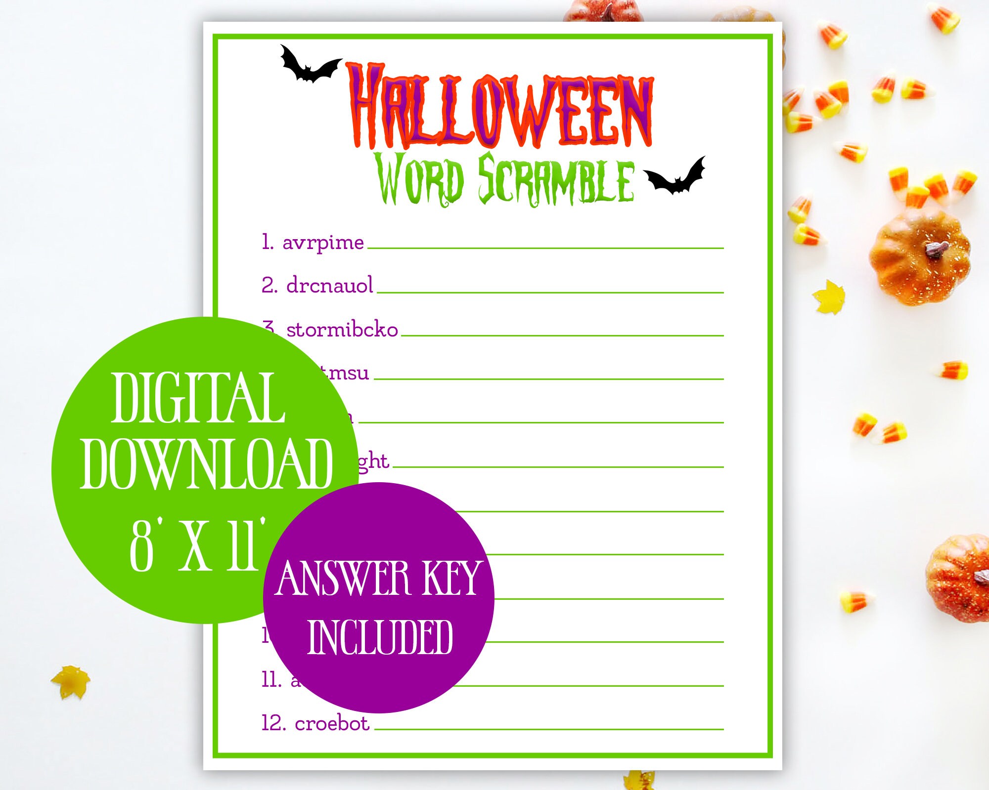 Halloween Word Scramble Printable, Unscramble, Digital Download ...