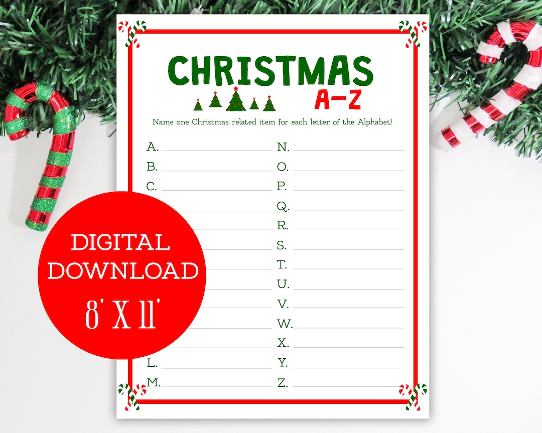 Christmas A-Z Game Printable, Digital Download, Instant Download, Candy ...
