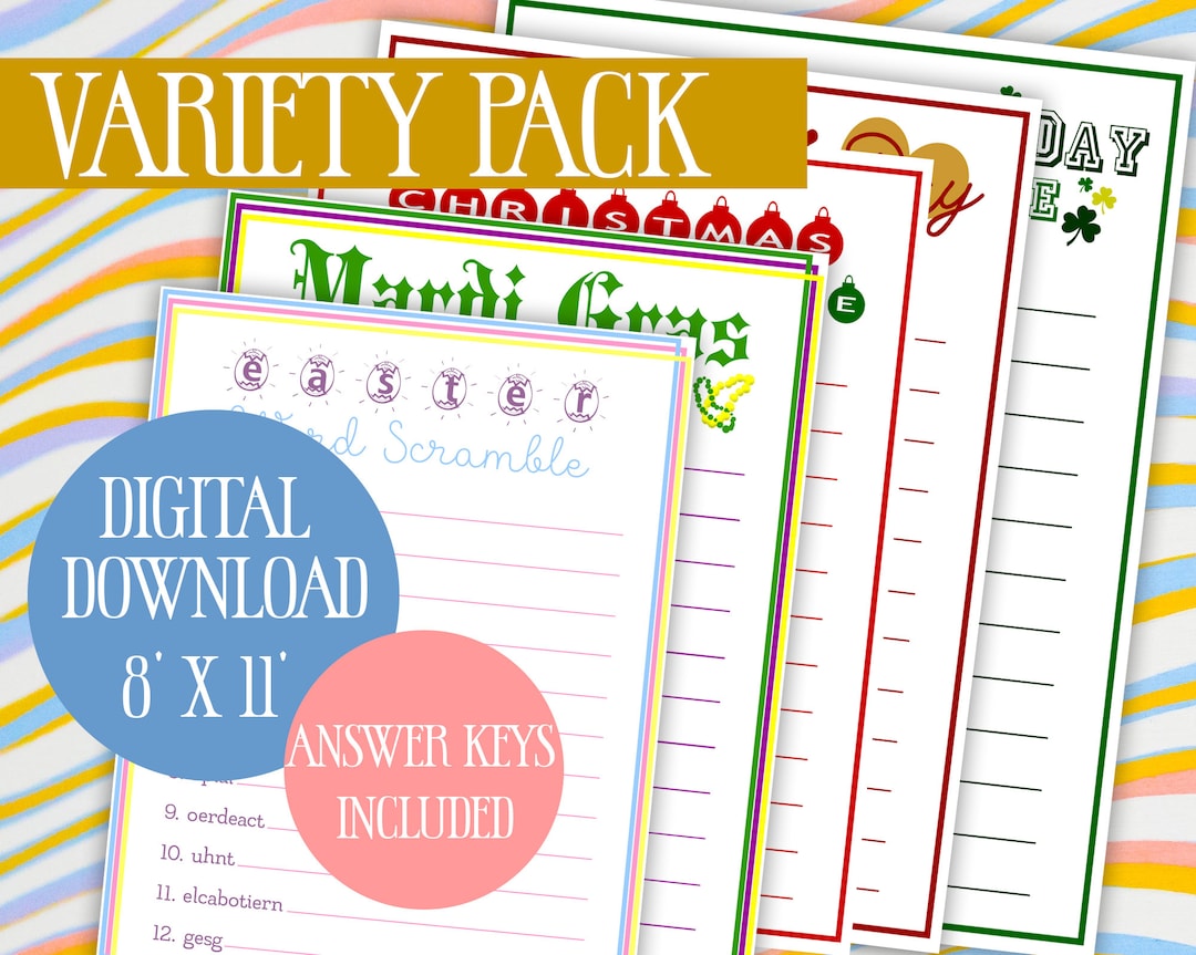 Variety Pack Holiday Word Scramble, Printable, Digital Instant Download ...