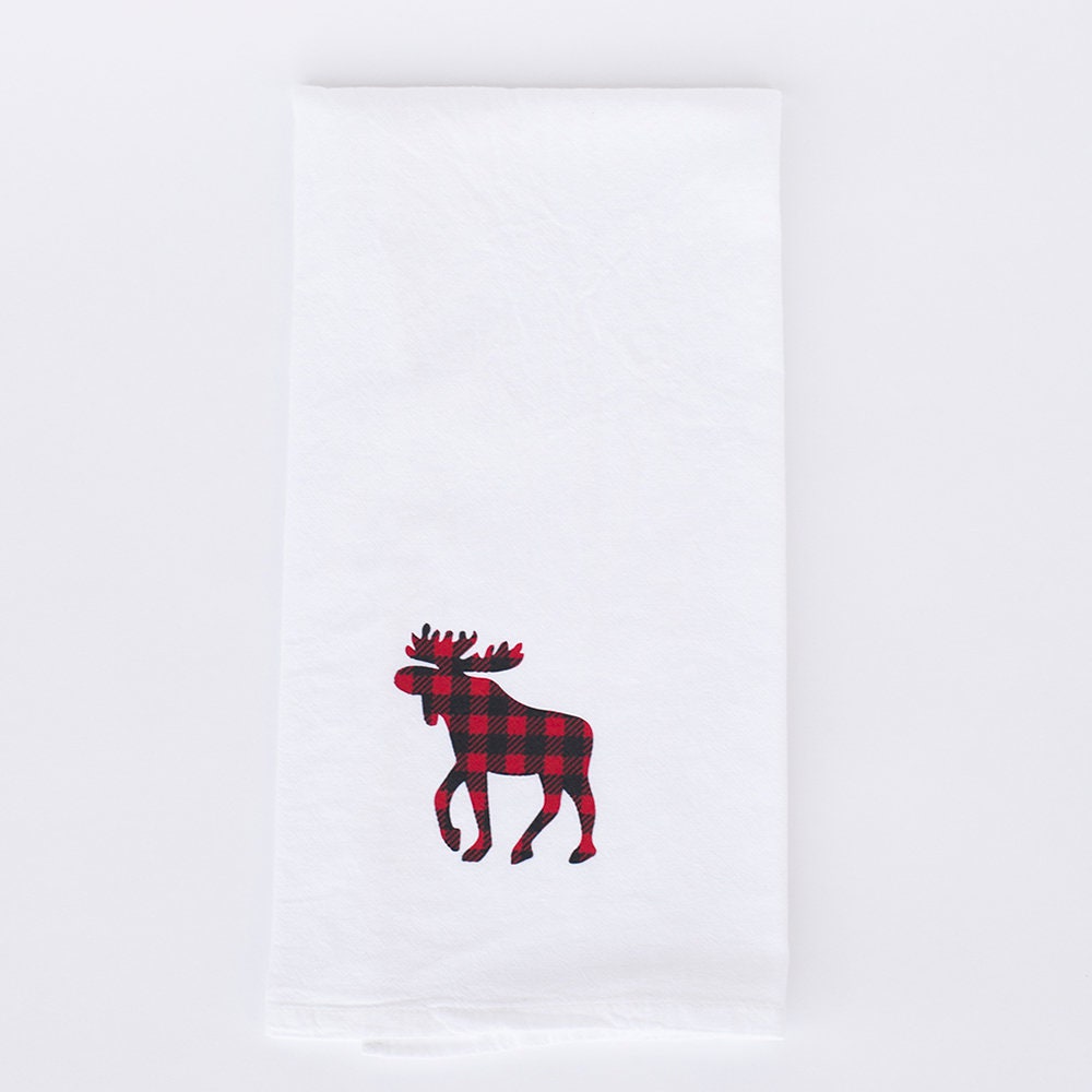 Buffalo Plaid Bear and Moose - Set of 4 Kitchen Towels, Flour Sack ...