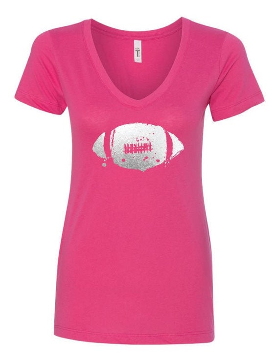 Juniors Football Tee Juniors Graphic Tshirt Metallic Football Shirt Ladies V neck Tee in Pink Black or Indigo Etsy UK
