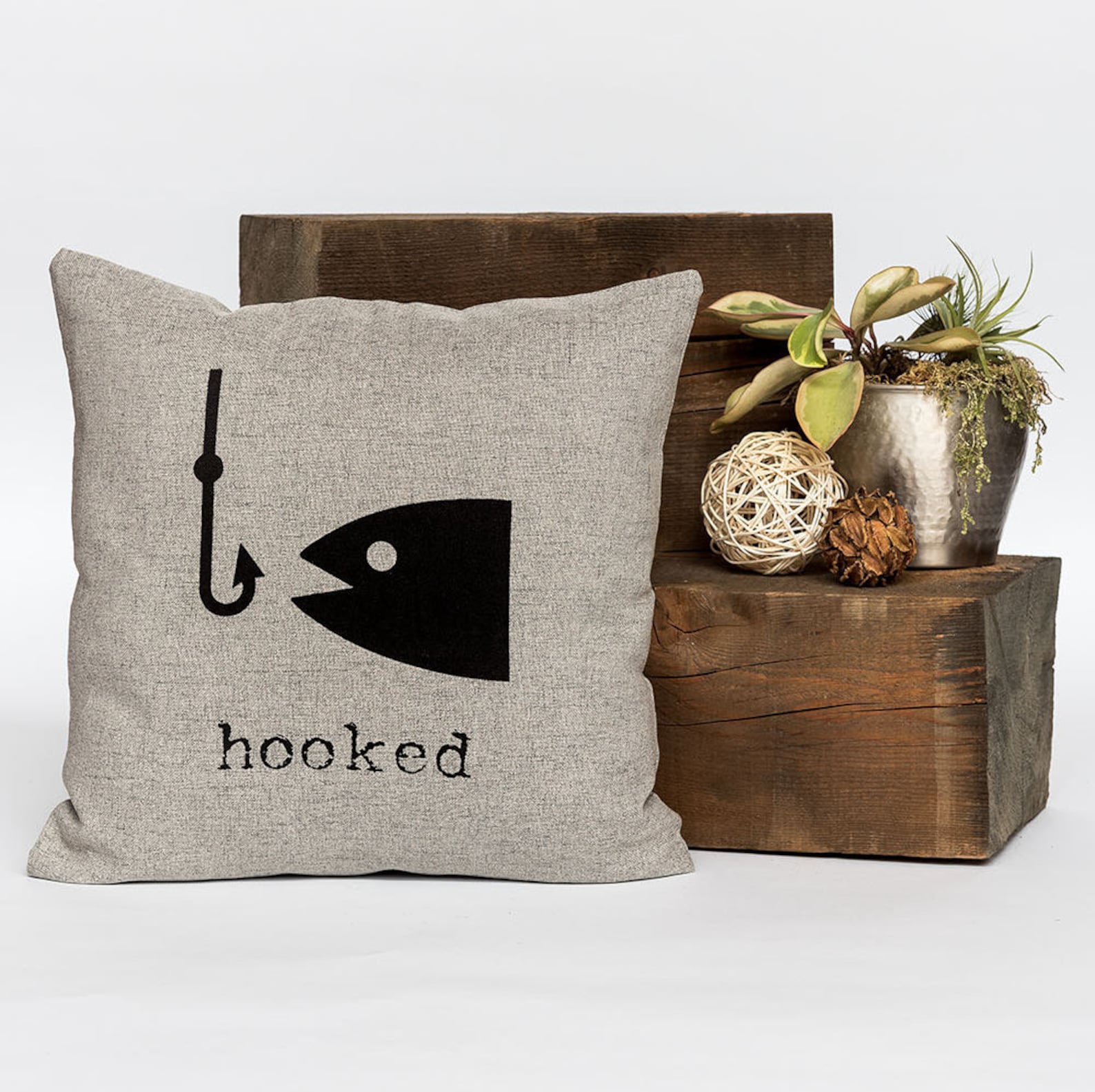Hooked - Throw Pillow, Fish Pillow, Decorative Pillow, Accent Pillow ...