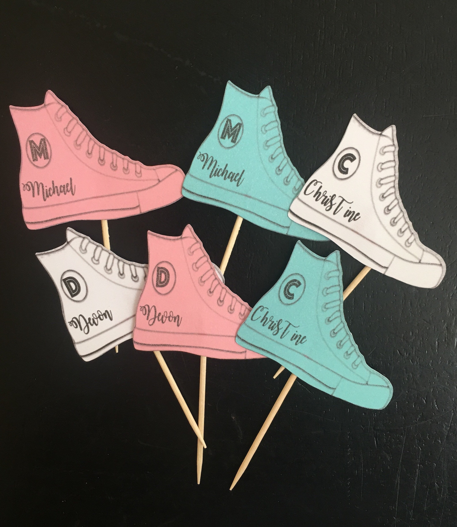 Personalized Sneakers/rubber Shoes Theme Party Birthday Cupcake Pick ...
