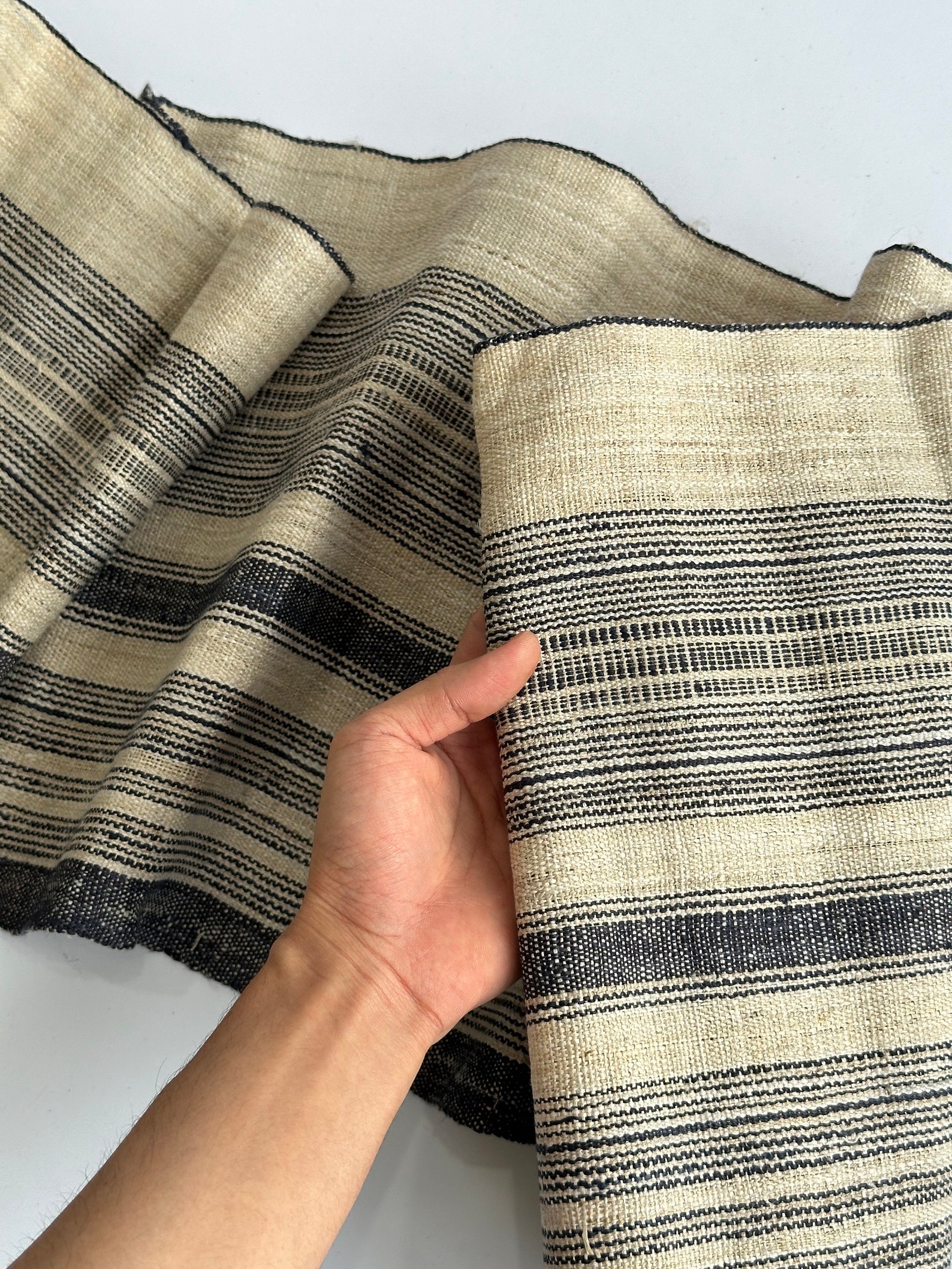 Vintage Hmong Hemp Fabric: Indigo Batik Embroidered Textile (100x33cm ...