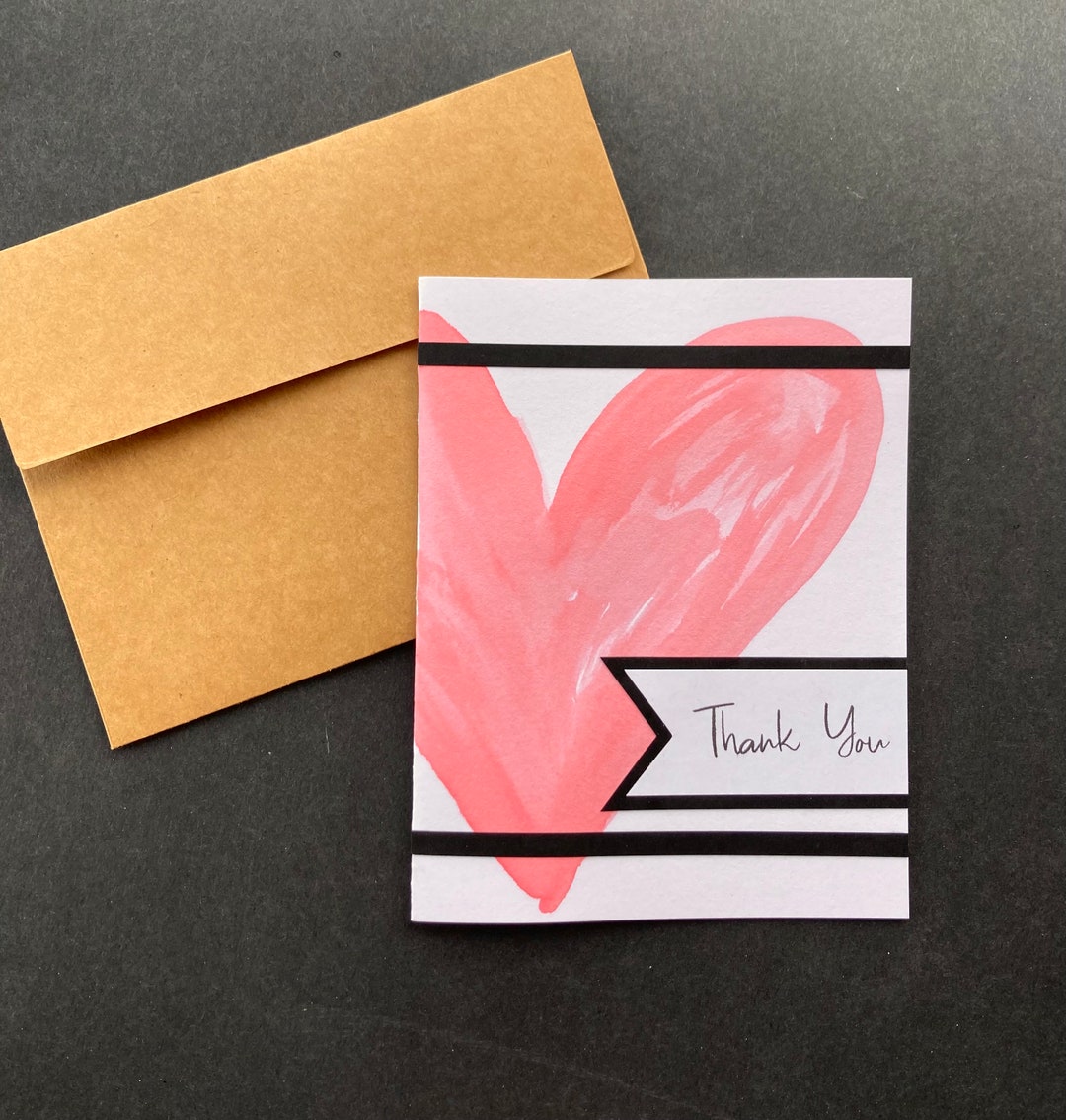 Watercolor Heart Thank You Card | Hand Painted Gratitude Greeting Card ...