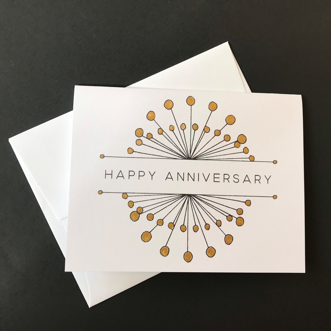 Metallic Gold or Silver Burst Anniversary Card Gender Neutral Greeting ...