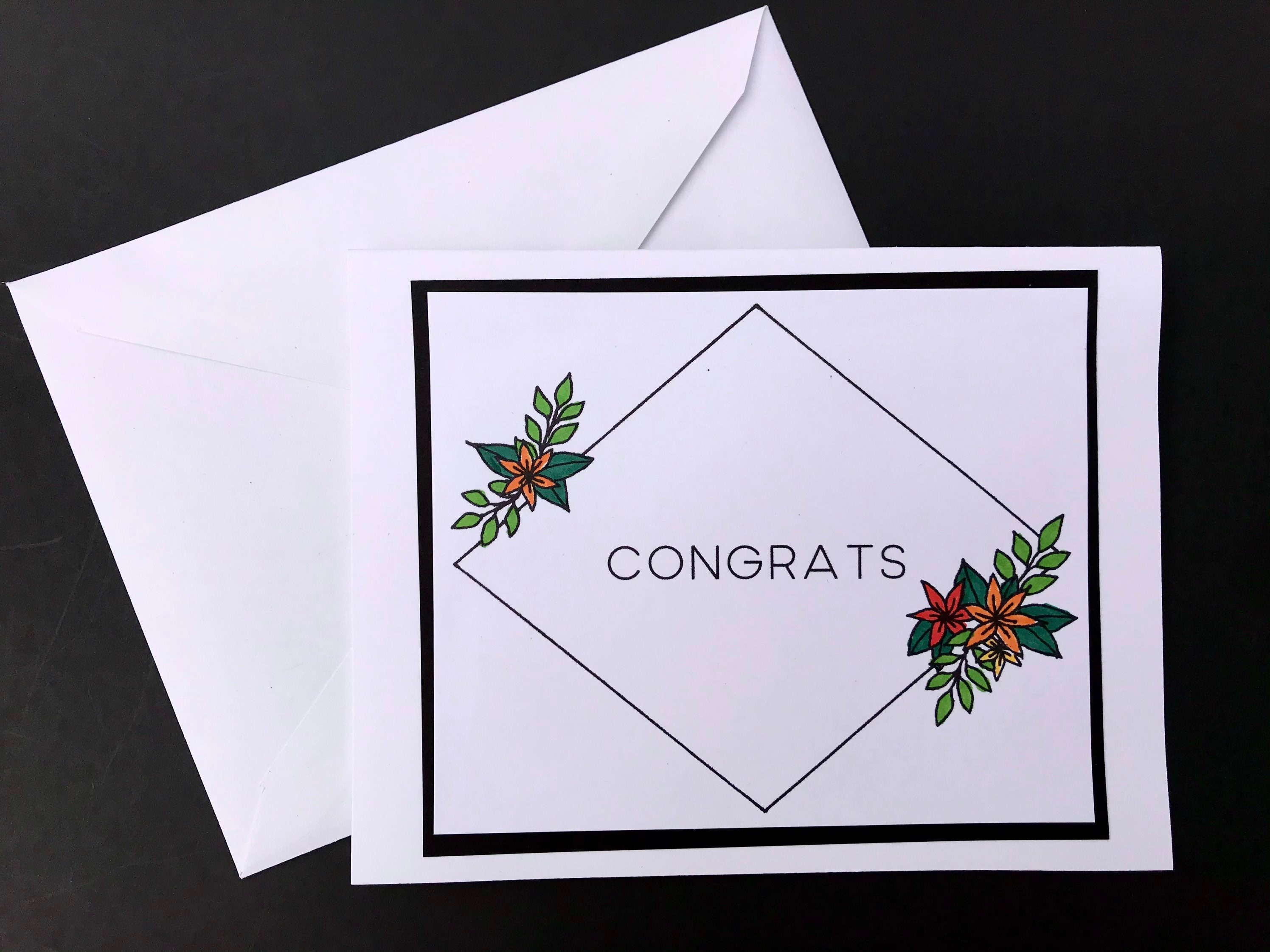 Diamond Congratulations Card Handmade Geometric Floral - Etsy