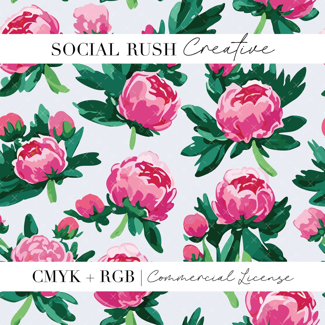 Pink Peony Seamless Pattern, Watercolor Floral Pattern, JPEG Repeating ...