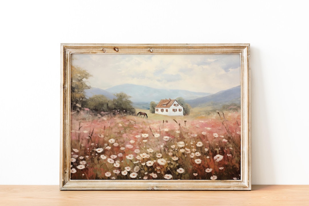 Cottagecore Flower Field Art Print: Blush Landscape (digital Download ...