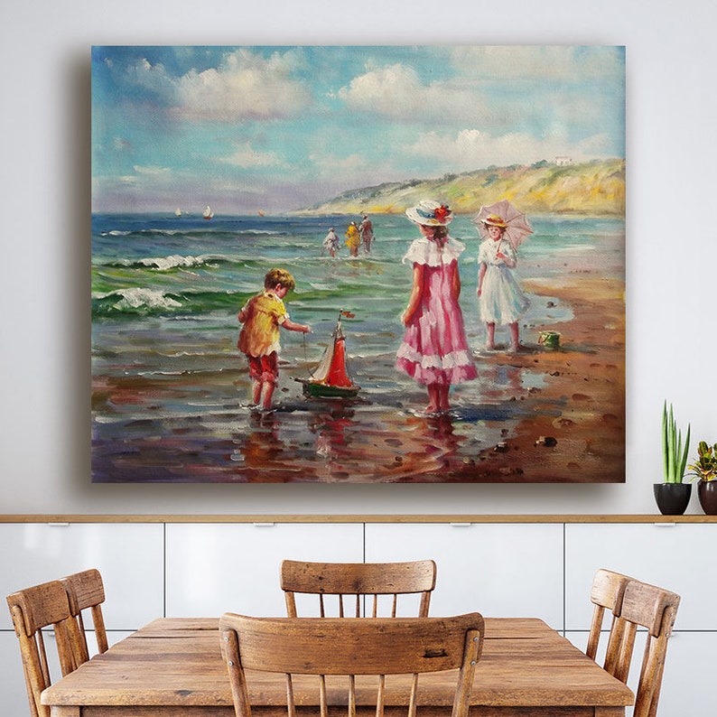 Hand Painted Girls Oil Painting on Canvaschildren Playing on - Etsy